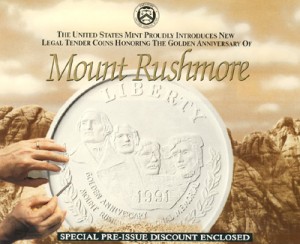1991 Mount Rushmore Silver Dollar Commemorative Coin